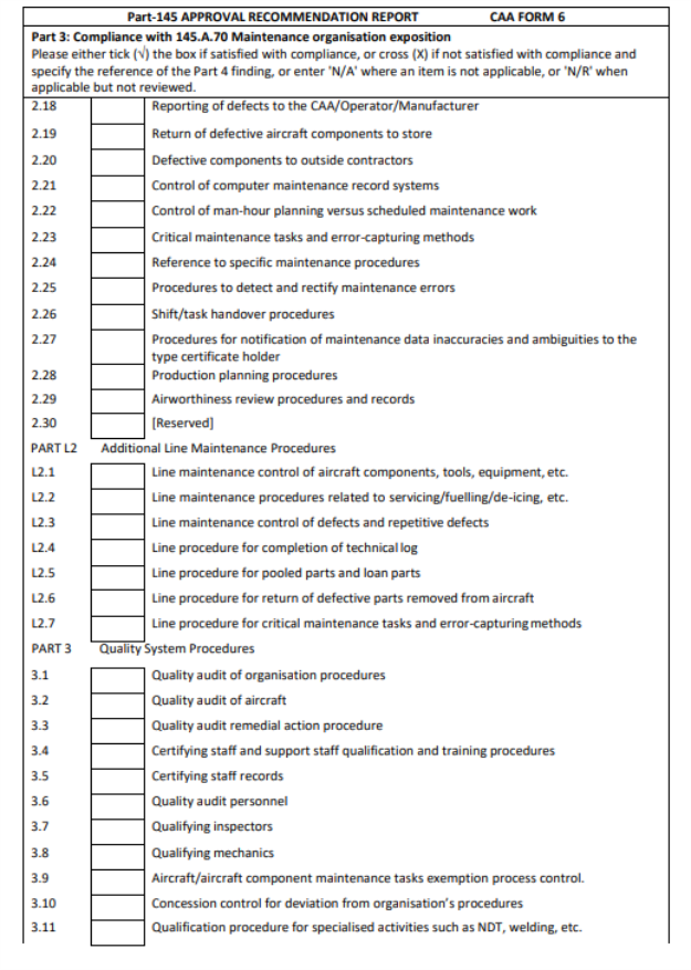 Appendix II to AMC 145.B.20(5) — CAA Form 6